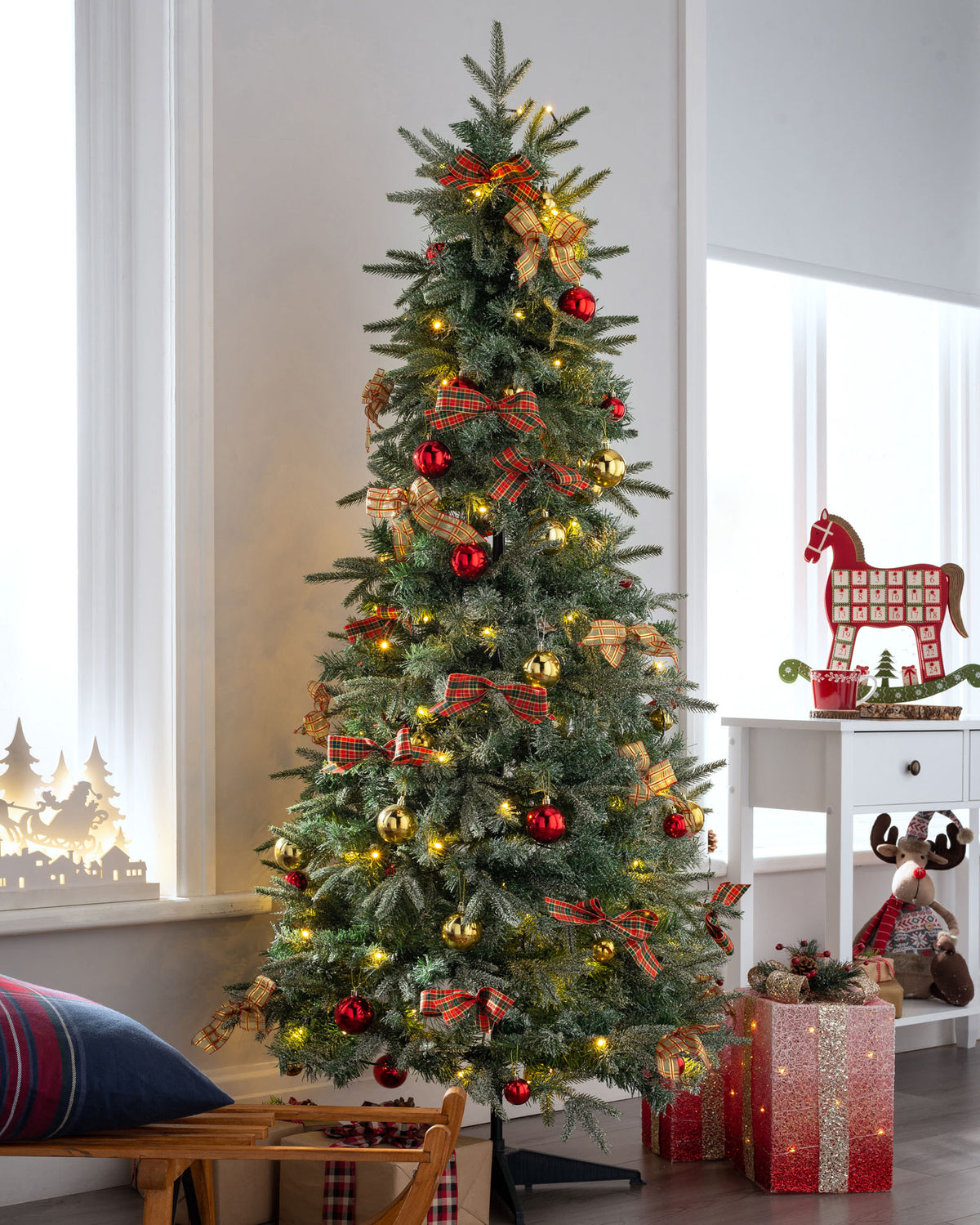 Pre-Lit Pop-Up Decorated Christmas Tree, Red/Gold, 6 ft — We R Christmas
